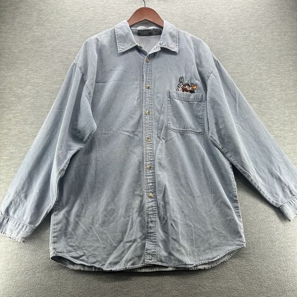 Shirts | Vtg Looney Tunes Embroidered Bugstaz Daffy Button Up Denim ...